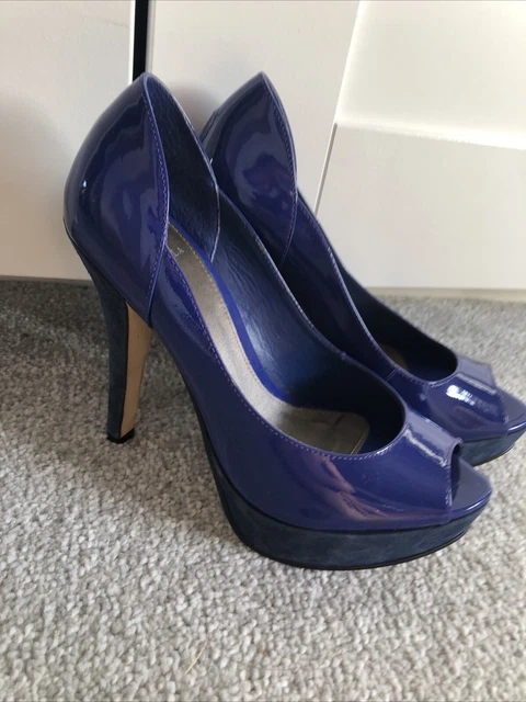 CARVELA BLUE PATENT Leather Suede Platform Heels Shoes EU 37 Uk 4 Peep ...