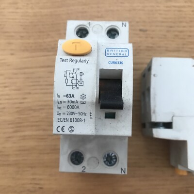 BRITISH GENERAL 63 AMP 30mA DOUBLE POLE RCD TYPE AC CUR6330 BG £8.00 ...