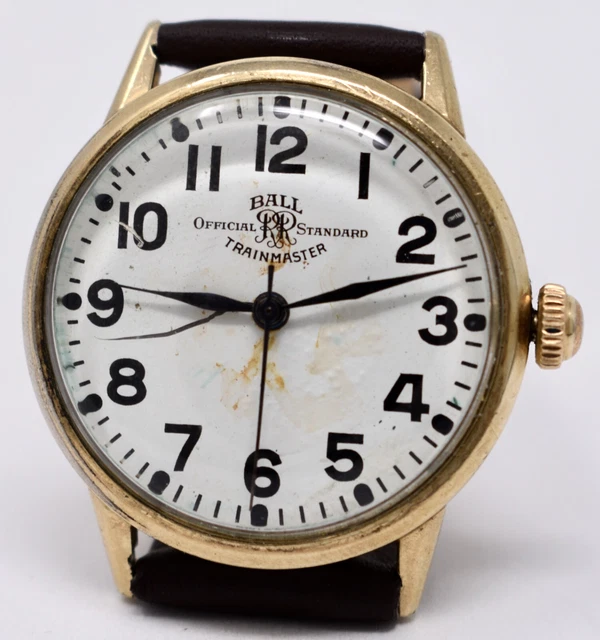 VINTAGE MENS BALL Official Standard Trainmaster Wristwatch 10k Gold ...