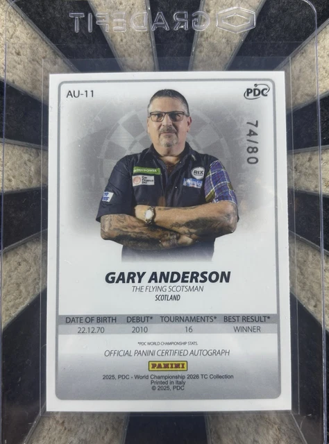 PDC WORLDS DARTS Championship Panini 2026 - Gary Anderson Autograph /80 ...