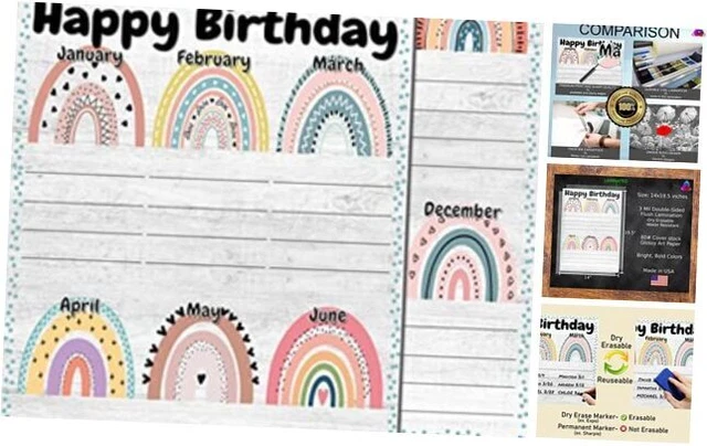 3D LEARNING LLF Boho Rainbow Birthday Charts- Laminated 14x19.5 ...
