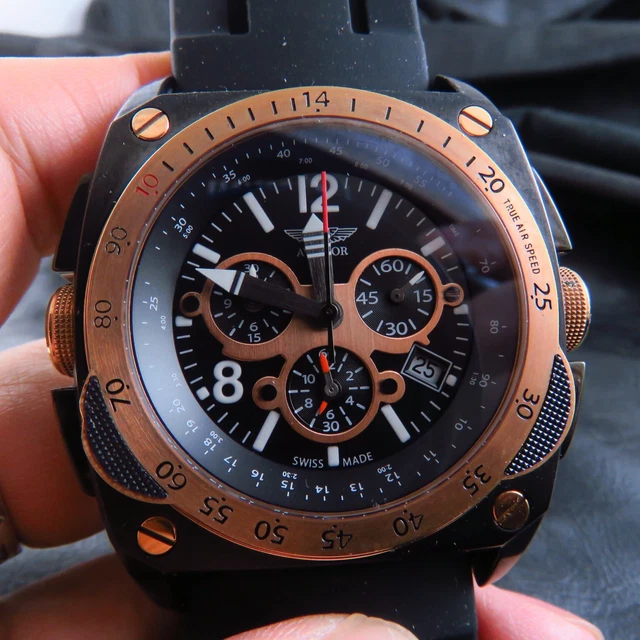 NEW SWISS MADE Aviator Chronograph MIG Collection Sapphire Quartz Men ...