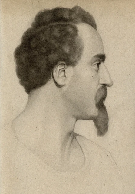 LIFE-SIZED 19TH CENTURY portrait drawing bearded man male French School ...