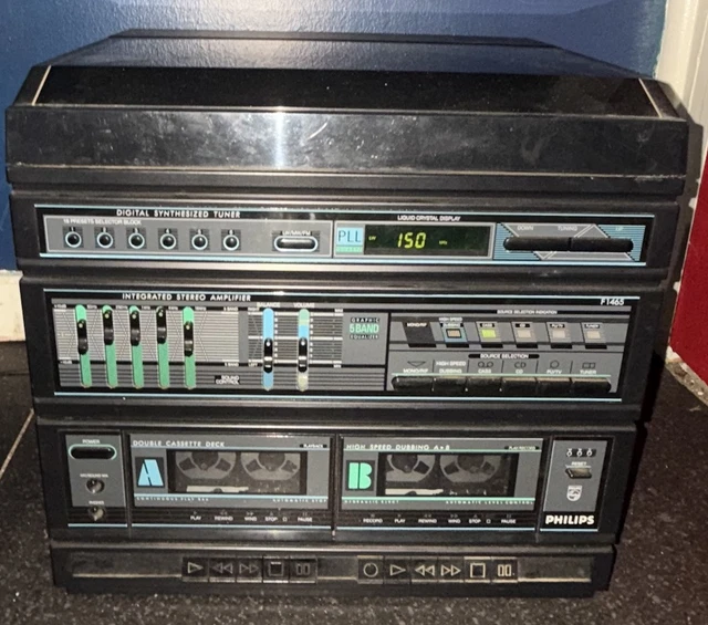 VINTAGE PHILIPS HI-FI Stereo Record Player Double Cassette Deck F1465 ...