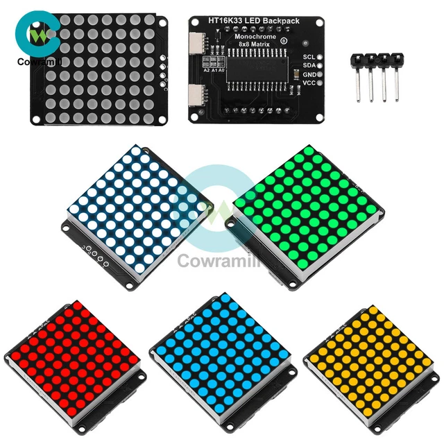 8X8 MATRIX COMMON Cathode LED Dot Display Module HT16K33 Driver I2C ...