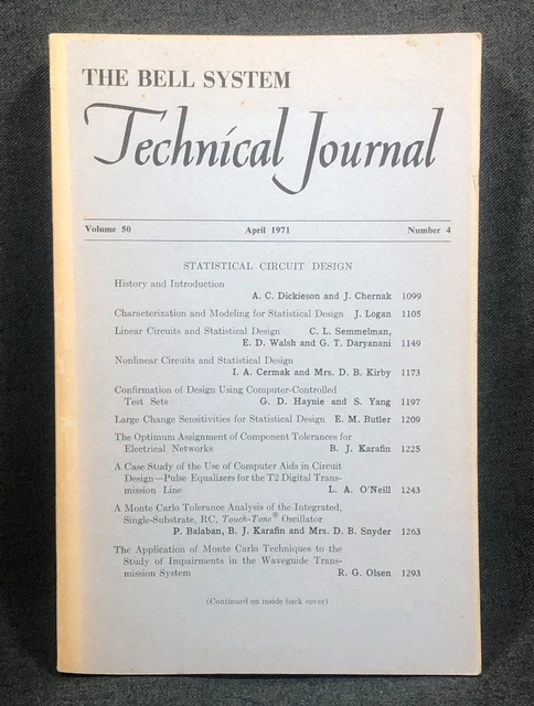 VINTAGE BELL SYSTEM Technical Journal 1971 Circuits Electrical Monte ...