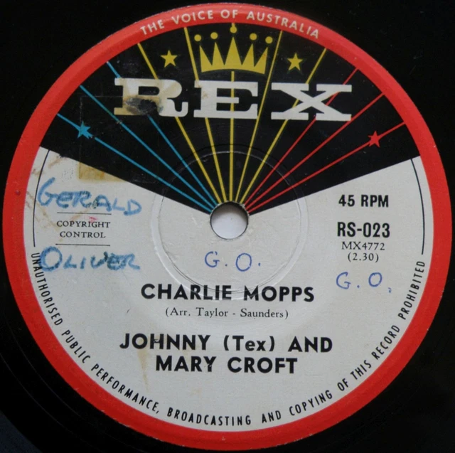 1960 JOHNNY TEX And Mary Croft *Charlie Mopps* Rare Aussie Rex Record ...