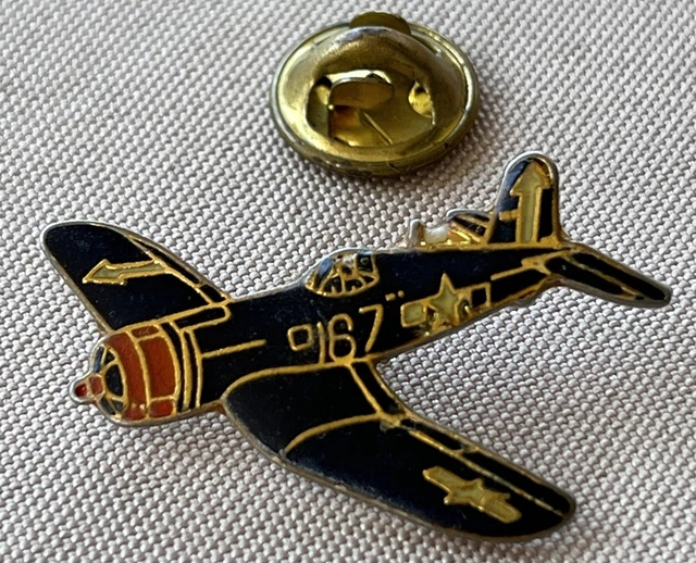 VINTAGE VOUGHT F4U Corsair Airplane Enamel Lapel Pin Single Post Rubber ...