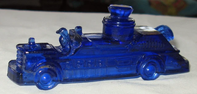 VINTAGE GLASS COBALT Blue Candy Container, Fire Engine, Fire Truck $19. ...