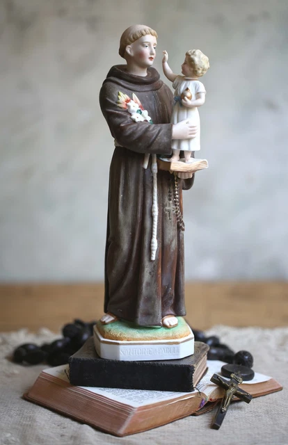 ANTIQUE FRENCH SAINT Anthony of Padua & Infant Jesus Christ Statue ...