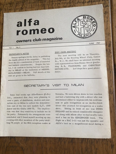 ALFA ROMEO VINTAGE Car Owners Club Magazine 1969 May Rare Magazine £8. ...