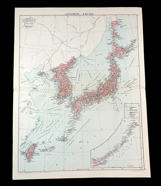 JAPANESE EMPIRE MAP Tokyo Kyoto Hiroshima Nagasaki Post WW1 Antique ...
