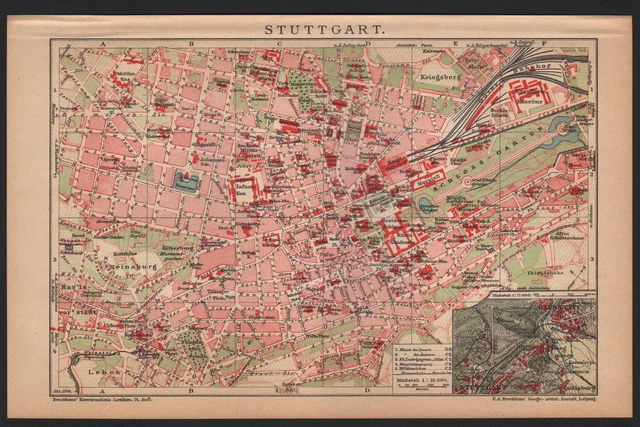 MAPPA 1904: MAPPA della città, mappa della città STOCCARDA. Scala: 1:16 ...