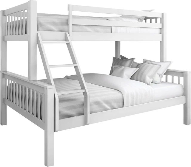 BLISSWOOD BUNK BED, Triple Bunk Bed, 4ft6 Double & 3ft Single Wooden ...