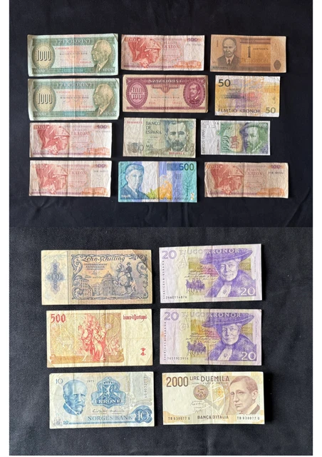 LOT DE 18 anciens billets de banque européens - Autriche, Espagne ...