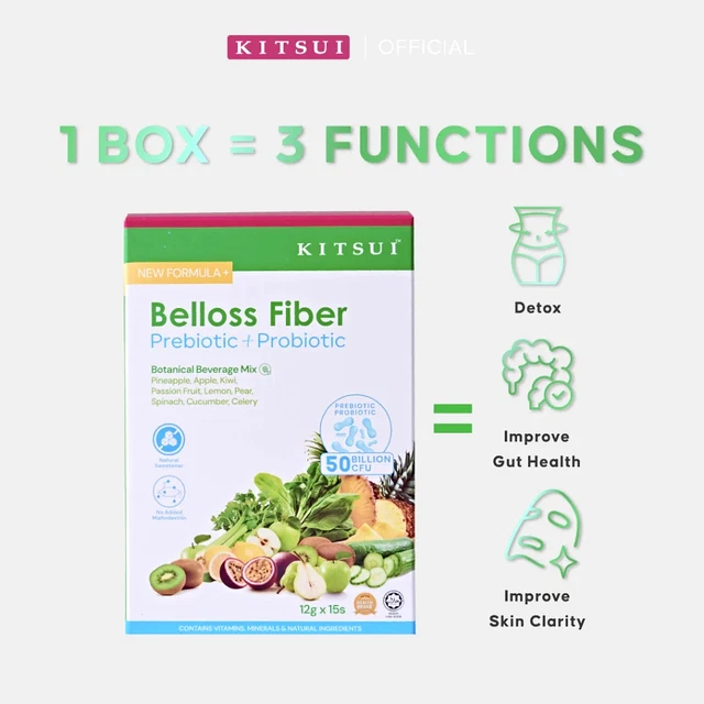 KITSUI BELLOSS PRE + Probiotic 15's x 12g - Halal Detox Fiber Drink $70 ...