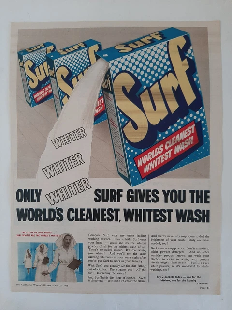 VINTAGE AUSTRALIAN ADVERTISING 1959 ad SURF WASHING POWDER box art $14. ...