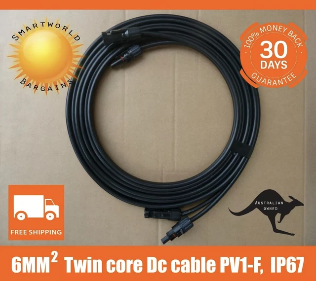 5M TWIN CORE 6mm2 50A Mc4 DC Solar Extension Cable Male-Female PV ...