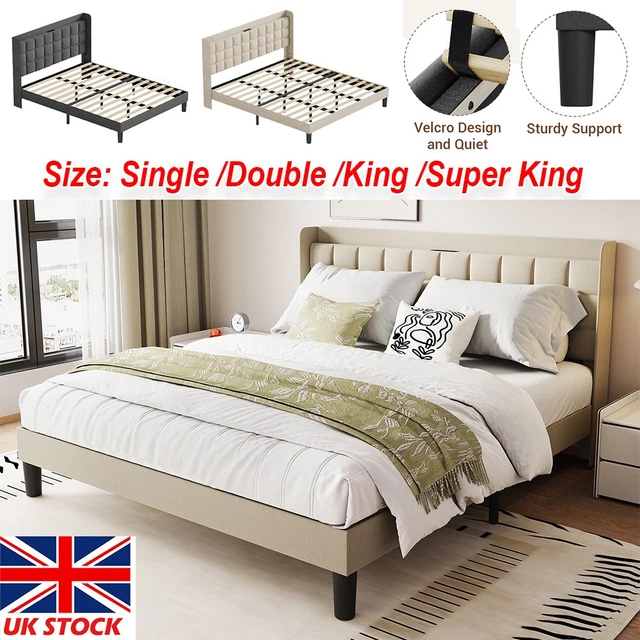 BED FRAME LINEN Upholstered Headboard Single Double Super King Gray ...