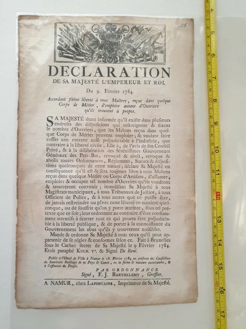 ORIGINAL 18TH CENTURY 1784 Declaration France Emperor Majesty Paper ...