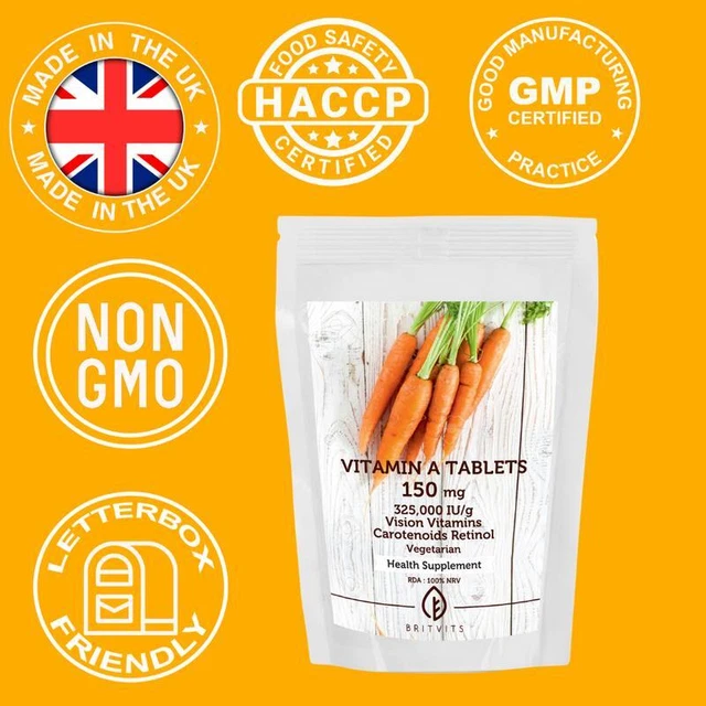 VITAMIN A 150MG (1500mcg/325,000 IU/g) x180 Tablets BRITVITS £14.90 ...