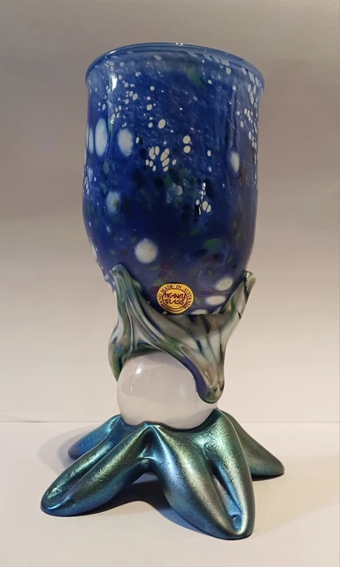 AUSTRALIAN ART GLASS Colin Heaney clear ball goblet iridescent signed ...