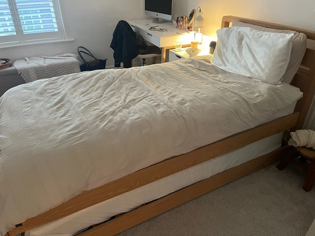 PINE WOOD BED Frame with Rollaway Guest Bed Including 2 Single ...