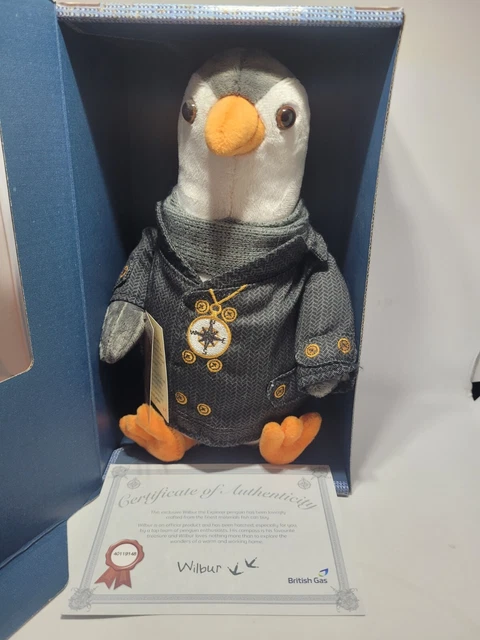 WILBUR THE EXPLORER Penquin British Gas Cuddly 10"Plush Soft Toy Boxed ...