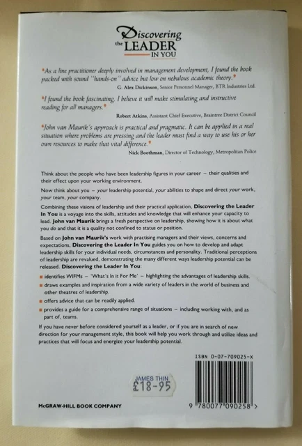 DISCOVERING THE LEADER in you by John Van Maurik, Hardcover, condition ...