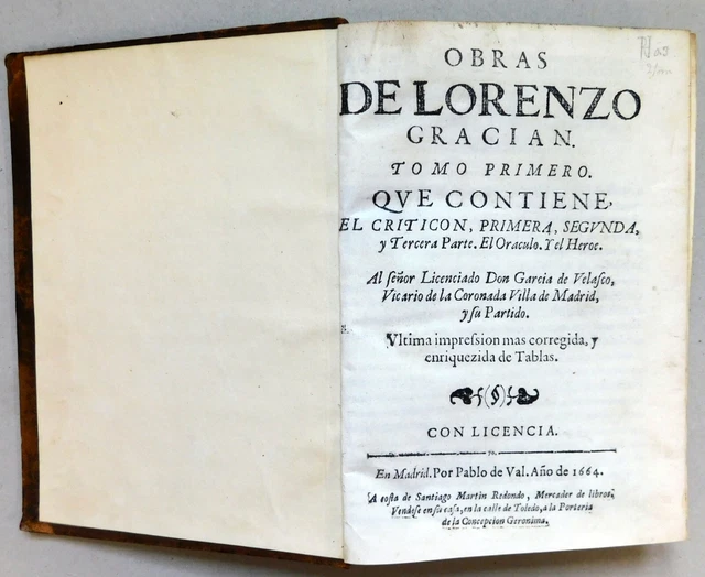 RARE 1664 OBRAS De Lorenzo Gracian. (Baltasar Gracián y Morales ...