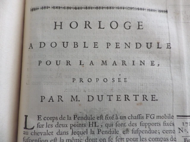 TEXTE + PLANCHE HORLOGE A DOUBLE PENDULE / MARINE 18eme invente par M ...