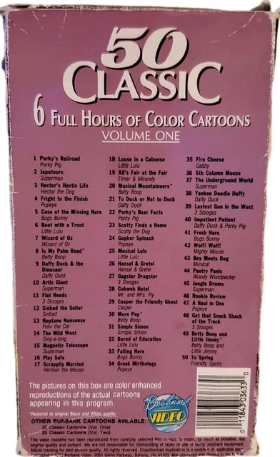 50 CLASSIC ALL Star Cartoons: 6 Full Hours VHS betty boop LOONEY TUNES ...