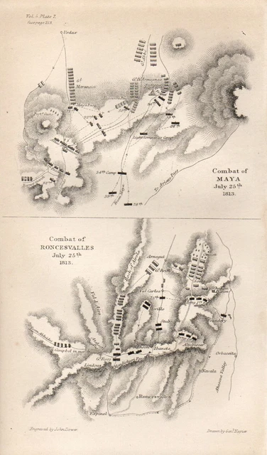 ANTIQUE MAP BATTLE Plan Peninsular War Combat Of Maya & Roncesvalles ...