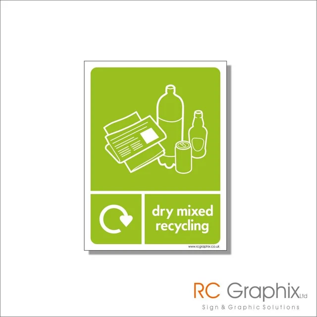 RECYCLING/WASTE SIGNAGE - Weather Proof Vinyl Sticker - Dry Mixed ...