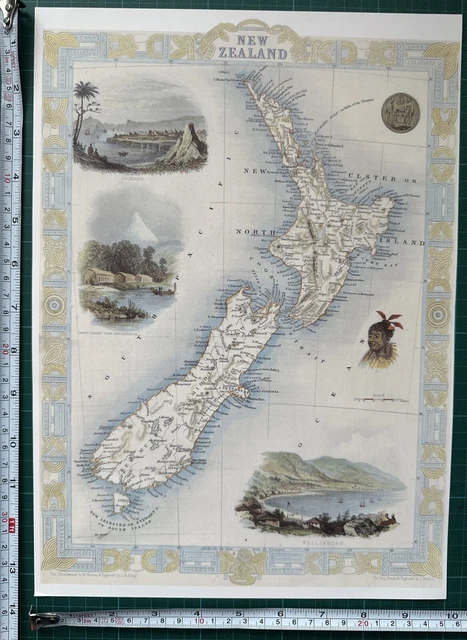 ANTIQUE OLD MAP 1800s: New Zealand, Auckland, Wellington: Tallis ...