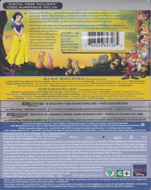 DISNEY SNOW WHITE And The Seven Dwarfs 4K Ultra Hd & Bluray & Digital ...