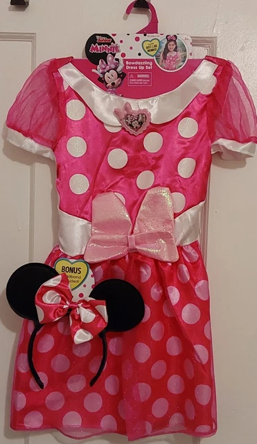DISNEY JUNIOR MINNIE Mouse Play Dress Halloween Costume & Mouse Ears Sz ...