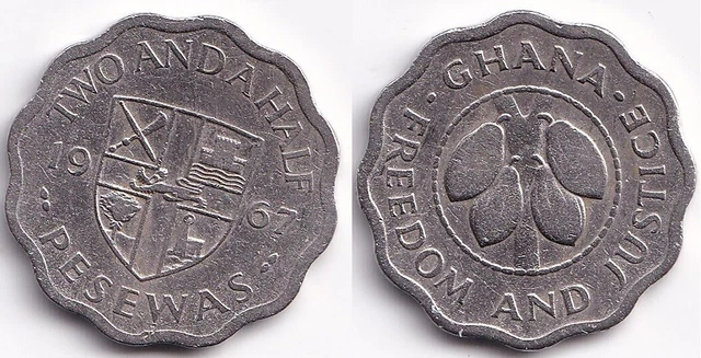 2,5 PESEWAS 1967 Ghana- Fruits du cacao Armoiries - Two and Half EUR 1 ...