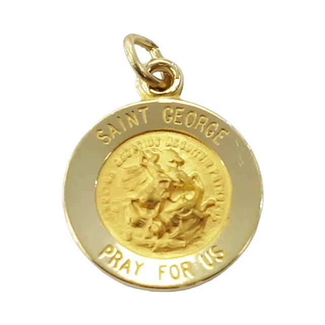 14K YELLOW GOLD Round Saint St. George Medal Charm Necklace Pendant ...