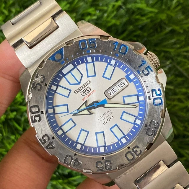 RARE MONTRE SEIKO 5 Sports SRP481K1 Baby Ice Monster Automatic Day Date ...