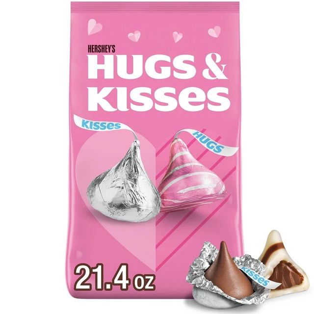 HERSHEY'S HUGS & KISSES Assorted Flavored, Valentine's Day Candy Bag ...