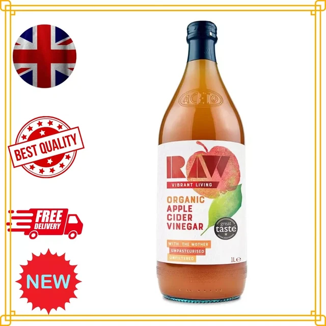 RAW VIBRANT LIVING Organic Apple Cider Vinegar Unfiltered With the Mother 1 L UK £6.54 - PicClick UK