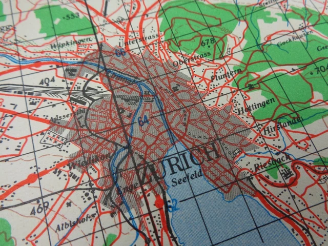WW2 US ARMY Map of SWITZERLAND entitled "ZURICH" (War & Navy Department ...