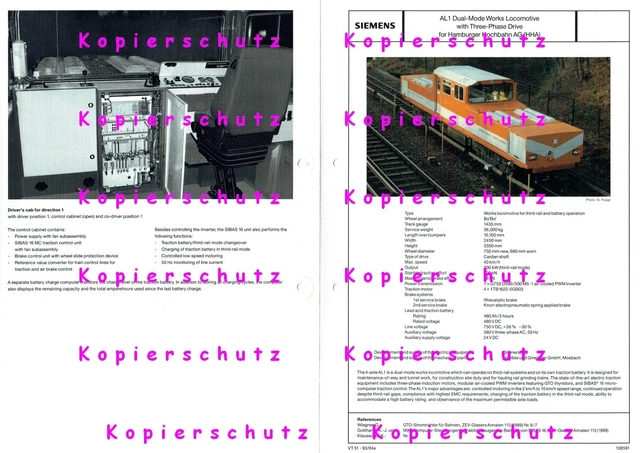 SIEMENS DATA-SHEET OF 1993, AL1 dual-mode works loco 3-phase Drive Hamburg HHA £7.39 - PicClick UK