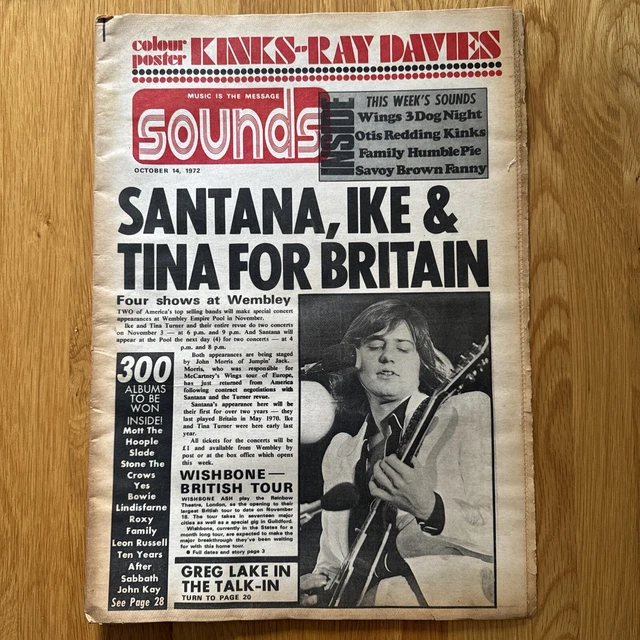 SOUNDS MUSIC PAPER Oct 14th 1972 Greg Lake Wings Kinks Otis Redding ...