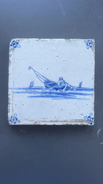 CARREAU FAIENCE DELFT Ou Flandres ? Bateau Peche Xviii Ieme Siecle EUR ...