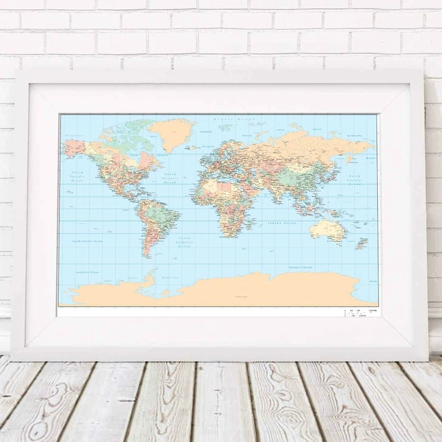 WORLD MAP - Globe Cities Wall Chart Poster Print Sizes A5 to A0 **FREE ...
