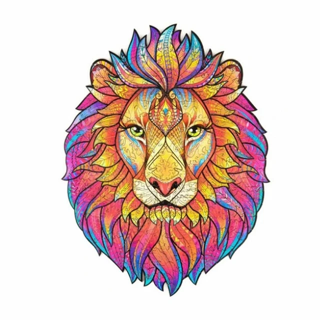 DIY WOODEN PUZZLES Mysterious Lion Shape Wood Crafts Jigsaw Handmade ...