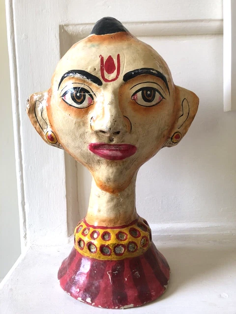 RARE LARGE ANTIQUE Vintage Indian Papier Mache Head Bust Folk Art ...
