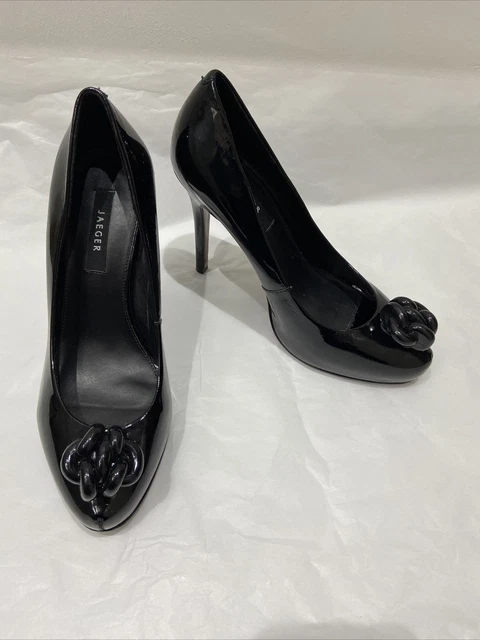 JAEGER BLACK PATENT Leather Hidden Platform Court Shoes. Size 5. Worn ...